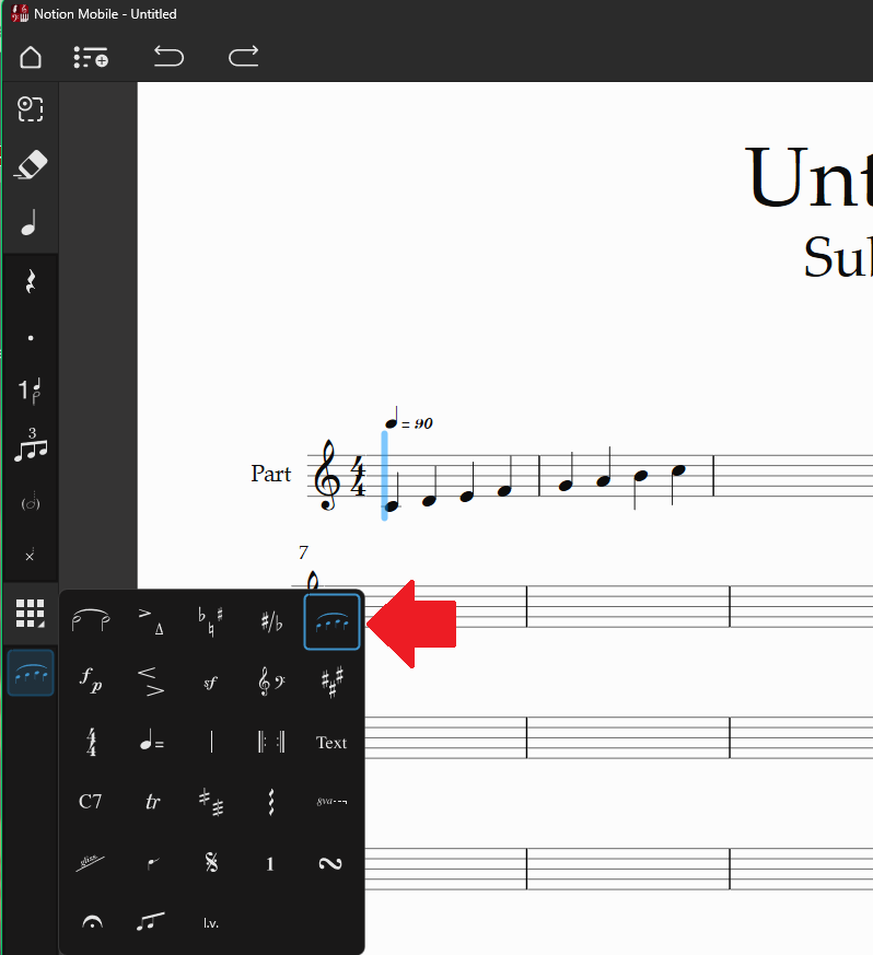 スラーの配置（Notion Mobile） – Music EcoSystems SUPPORT